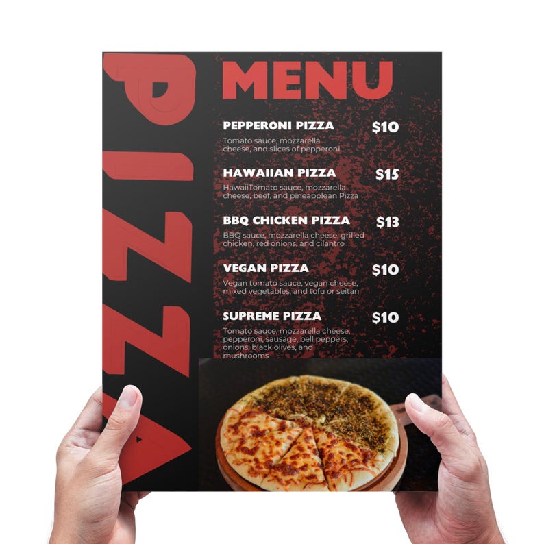 Modern Pizza Menu Template Canva | A4 Editable Restaurant Price Menu ...