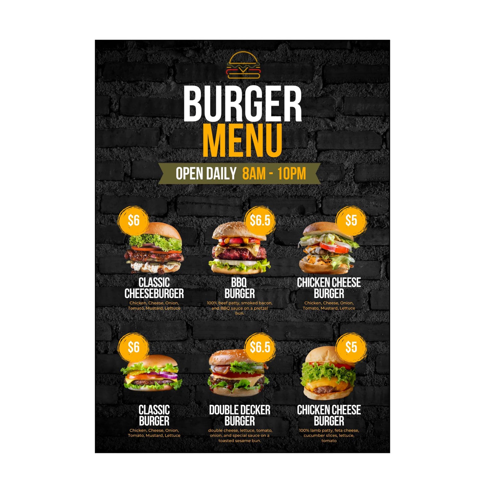 Burger Menu Template, Customizable Burger Menu Template, Burger Menu ...