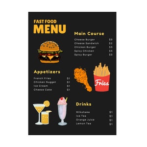 Fast Food Menu Template | Editable Fast Food Menu Template (A4 Size ...