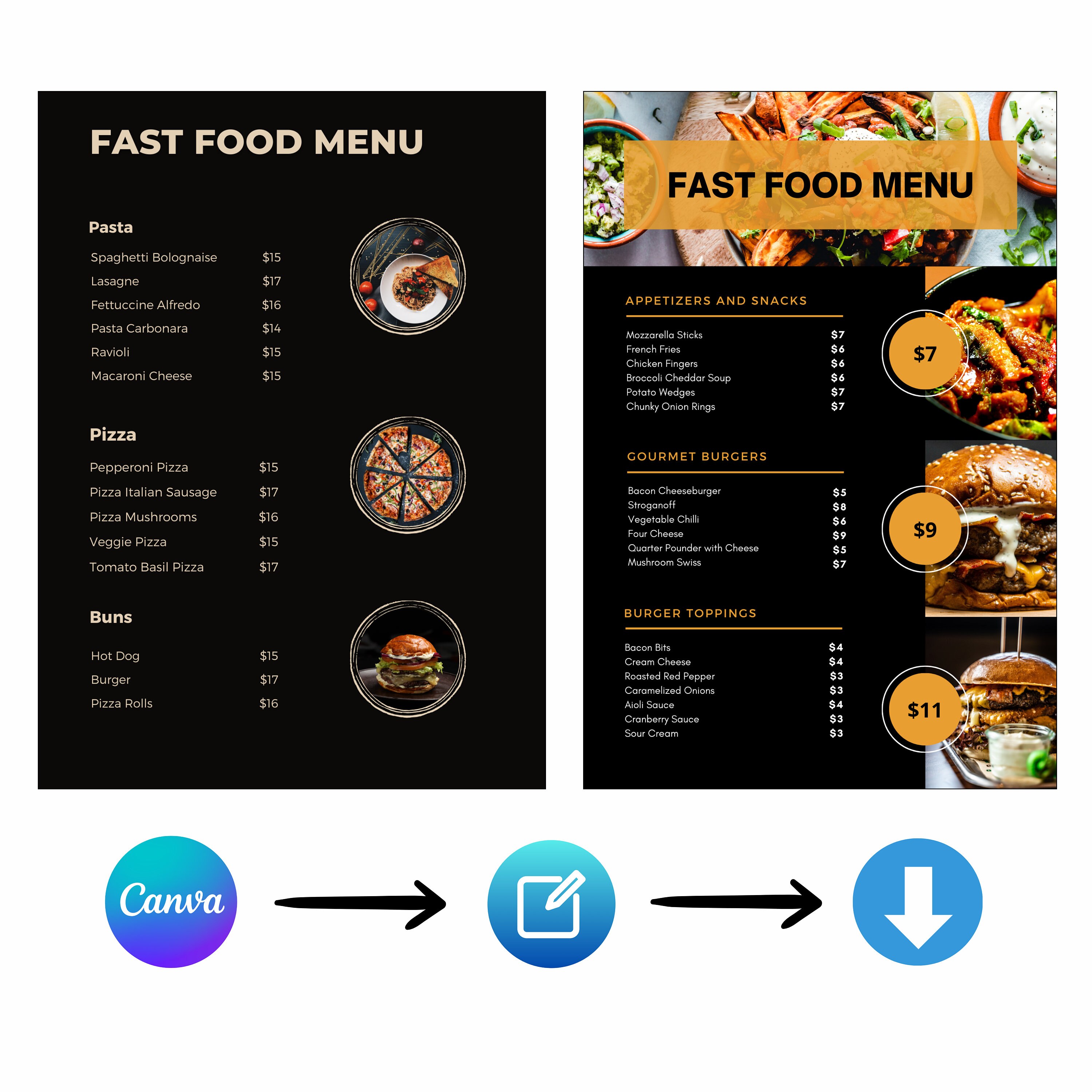 Set of 4 Fast Food Menu Templates Editable Fast Food Menu Templates ...