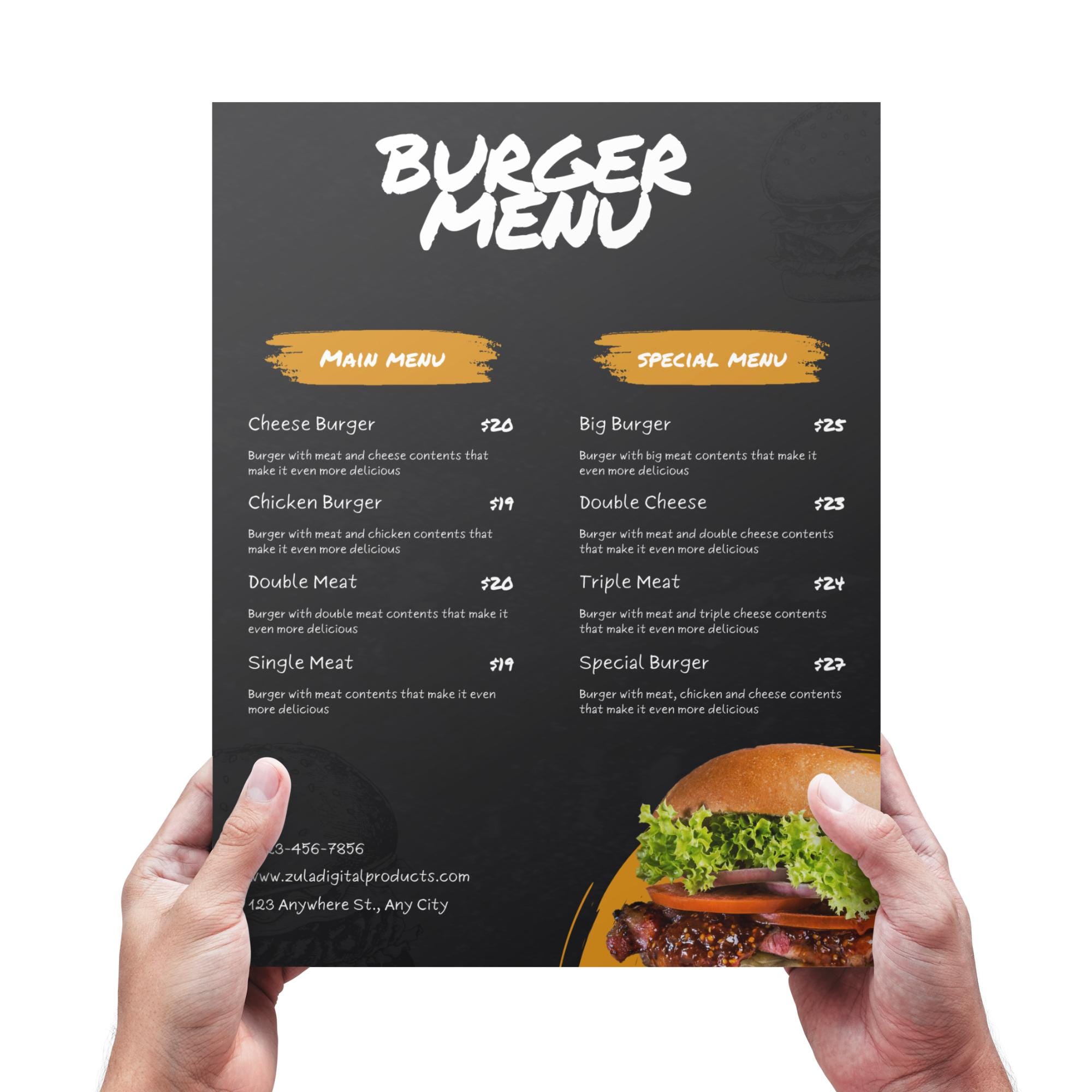 Canva Editable Burger Menu A4, Customizable Price List for Fast Food ...