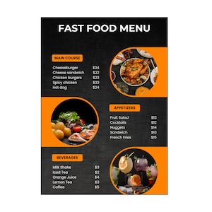 Fast Food Menu Template Editable Fast Food Menu Template A4 Size ...