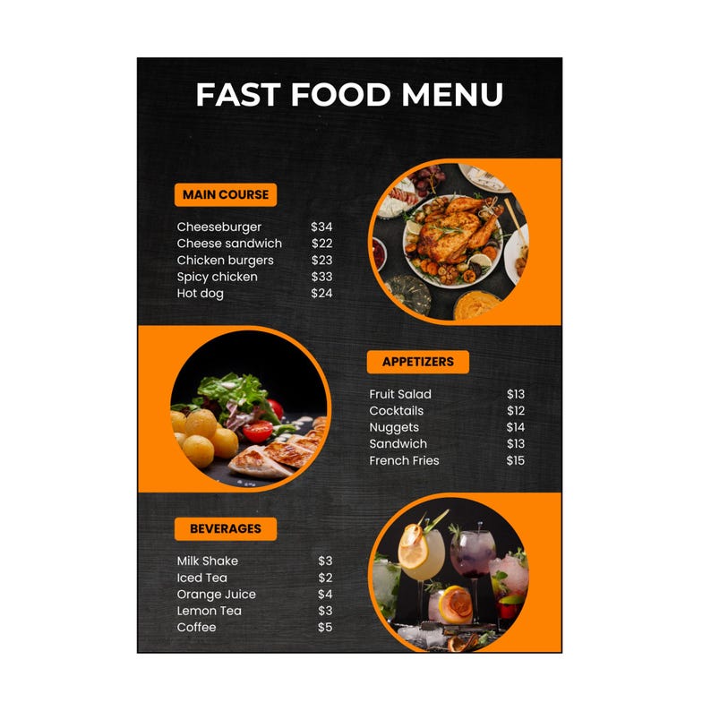 Fast Food Menu Template Editable Fast Food Menu Template A4 Size ...