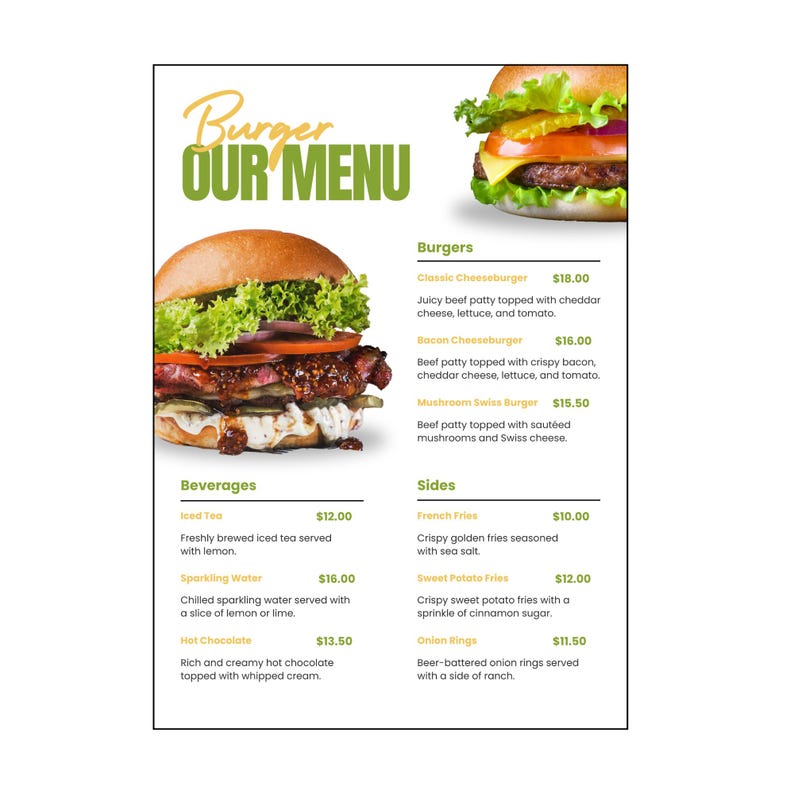 Editable Canva Burger Menu Template, Custom A4 Restaurant Menu, Instant ...