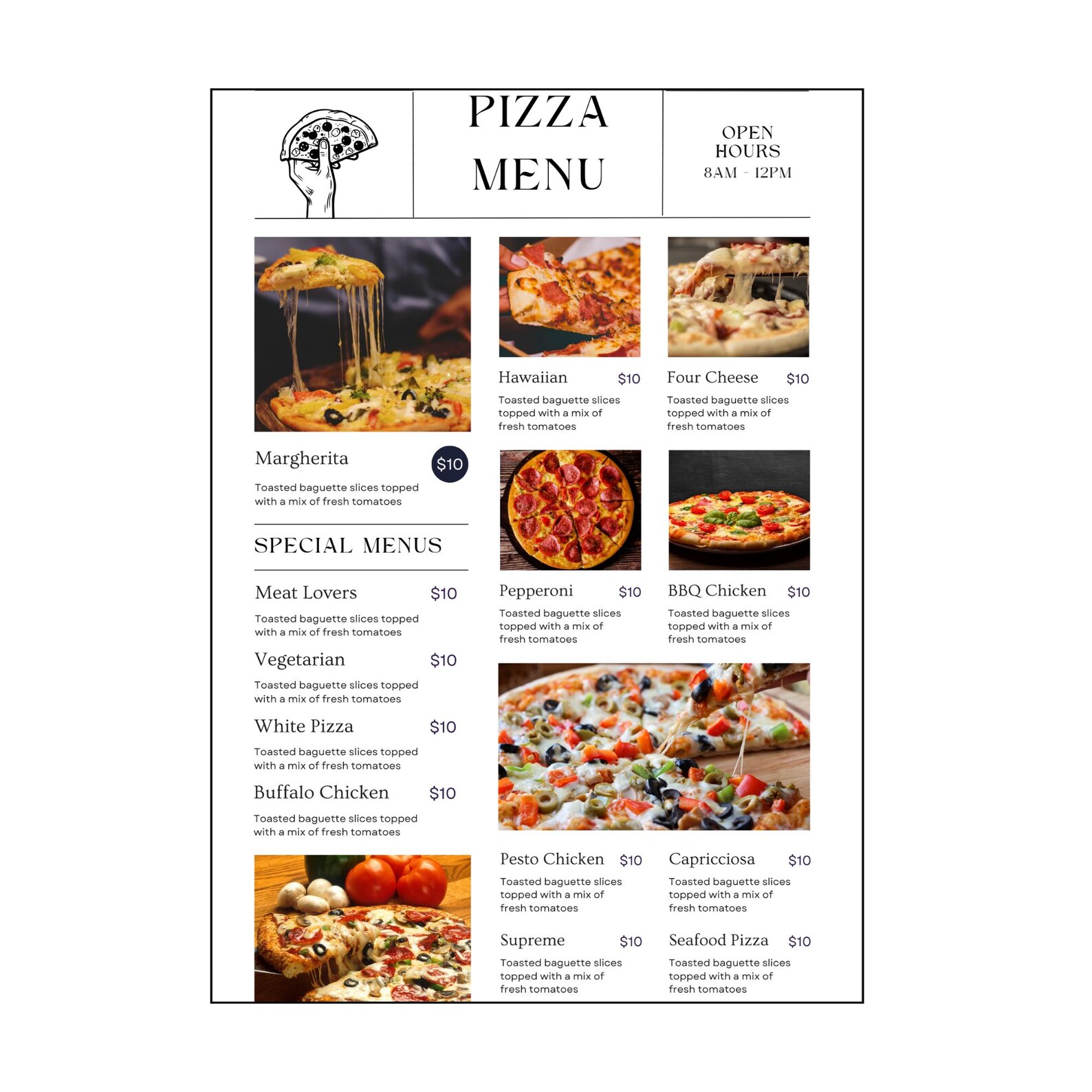 Customizable Pizza Menu for Canva | A4 Editable Restaurant Template ...