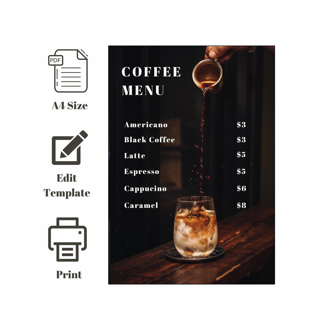 24 Editable Coffee Menu Templates – Canva Cafe Price List, Customizable ...