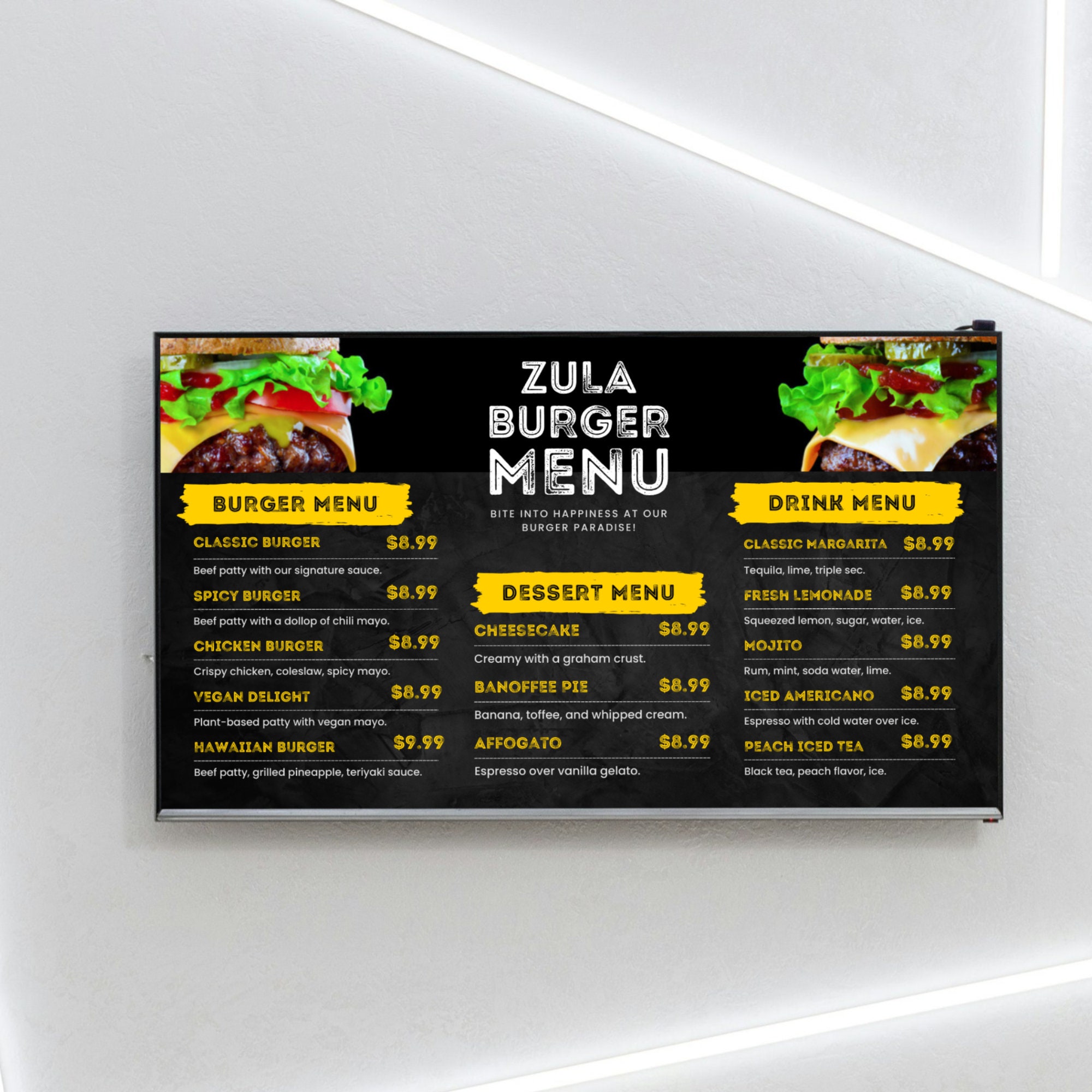 TV Menu Board for Restaurant, Burger Menu Board, Digital Menu, DIY ...