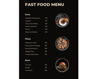 Fast Food Menu Template Editable Fast Food Menu Template A4 Size ...