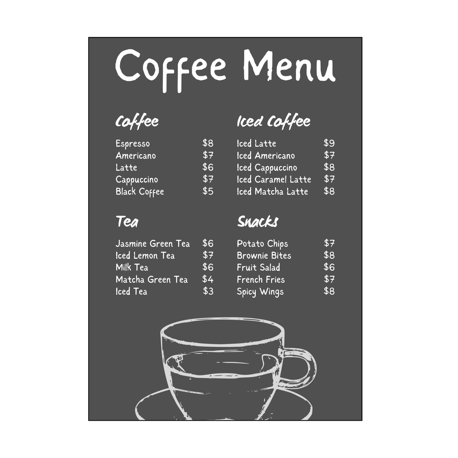 Modern Coffee Shop Menu Template in Canva, A4 Size Editable Price List ...
