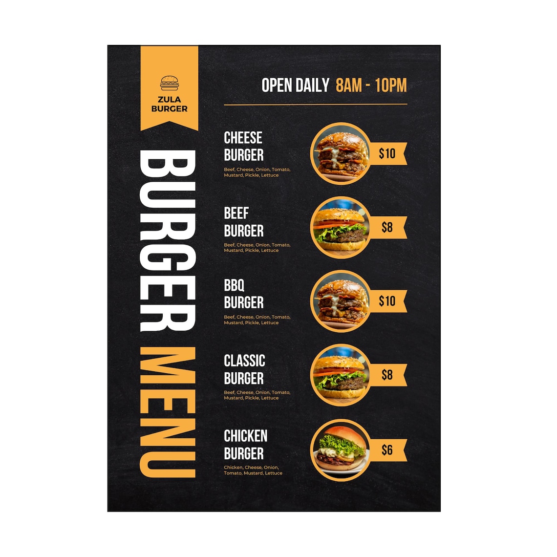 Burger Menu Template, Customizable Burger Menu Template, Burger Menu Price List Template, A4 ...