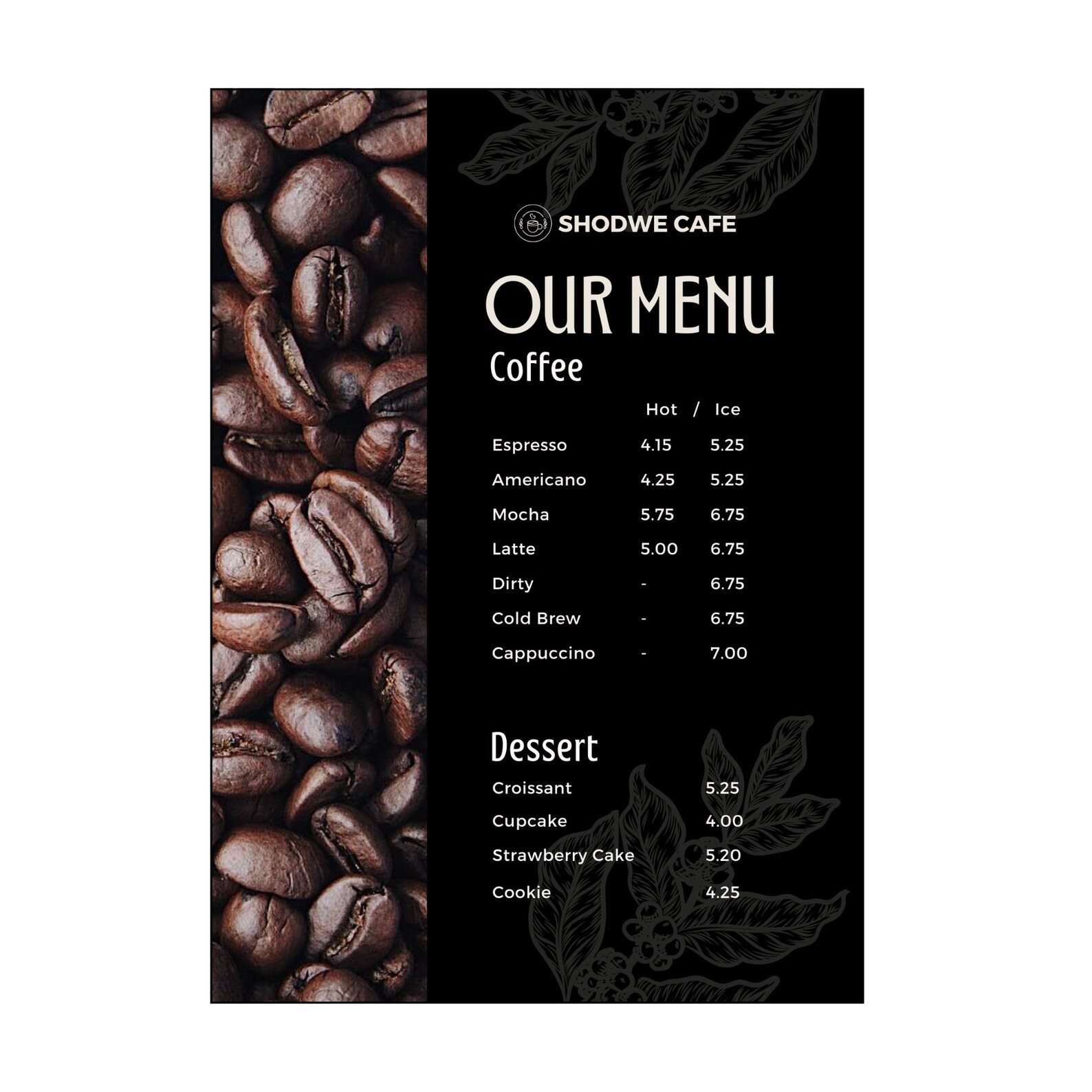 Coffee Menu Template, Customizable Coffee Menu Template, Coffee Shop ...
