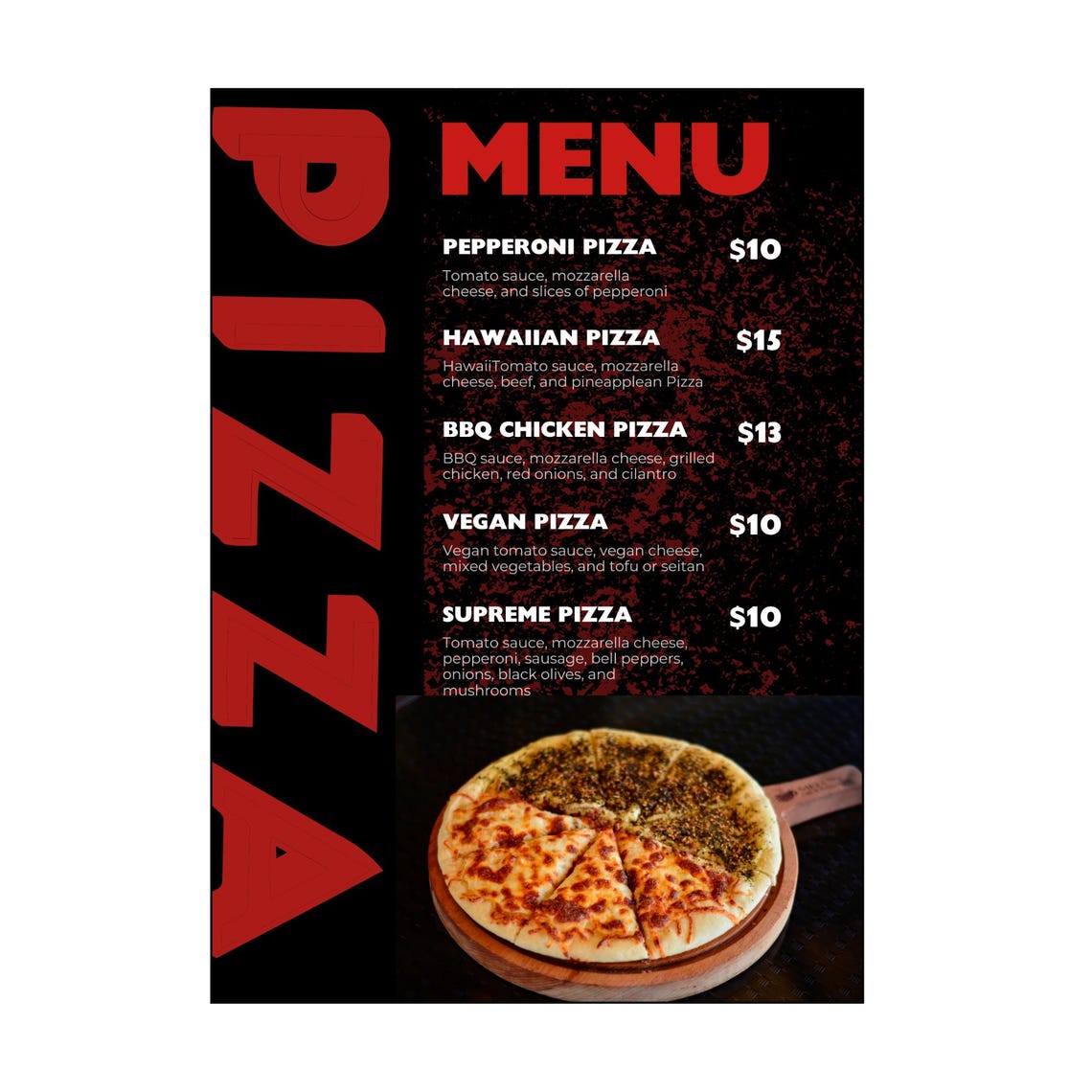 Modern Pizza Menu Template Canva | A4 Editable Restaurant Price Menu ...