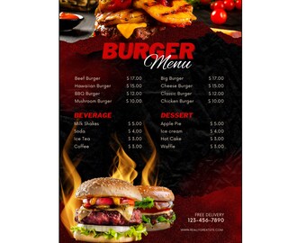 Burger Menu Template, Customizable Burger Menu Template, Burger Menu ...