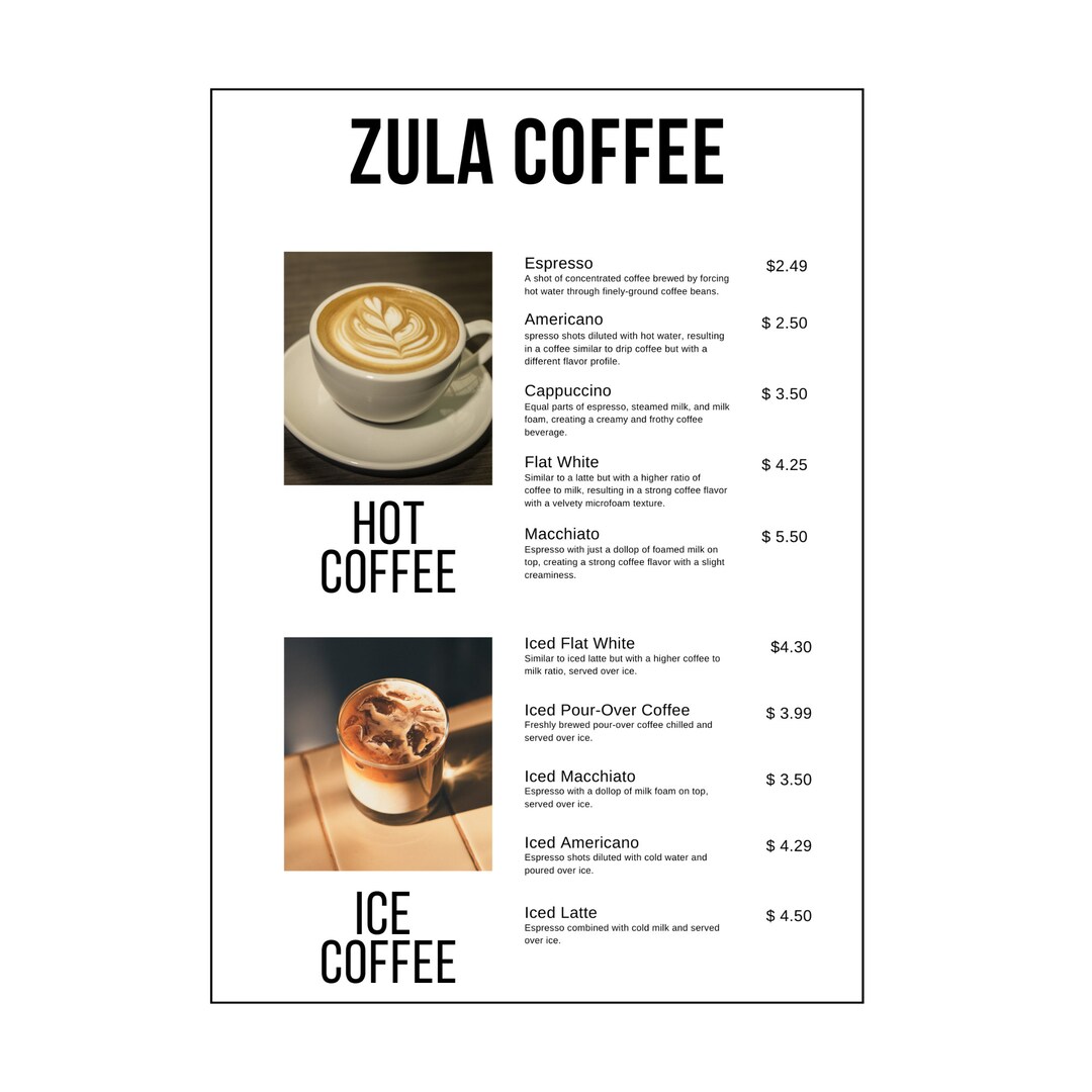 Canva Coffee Bar Menu Template, A4 Size Editable and Printable Coffee ...