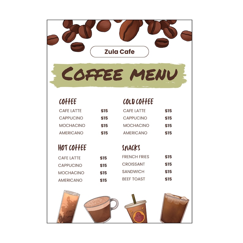 Printable Coffee Menu Template in Canva, A4 Size Editable Price List ...