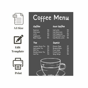 Modern Coffee Shop Menu Template in Canva, A4 Size Editable Price List ...