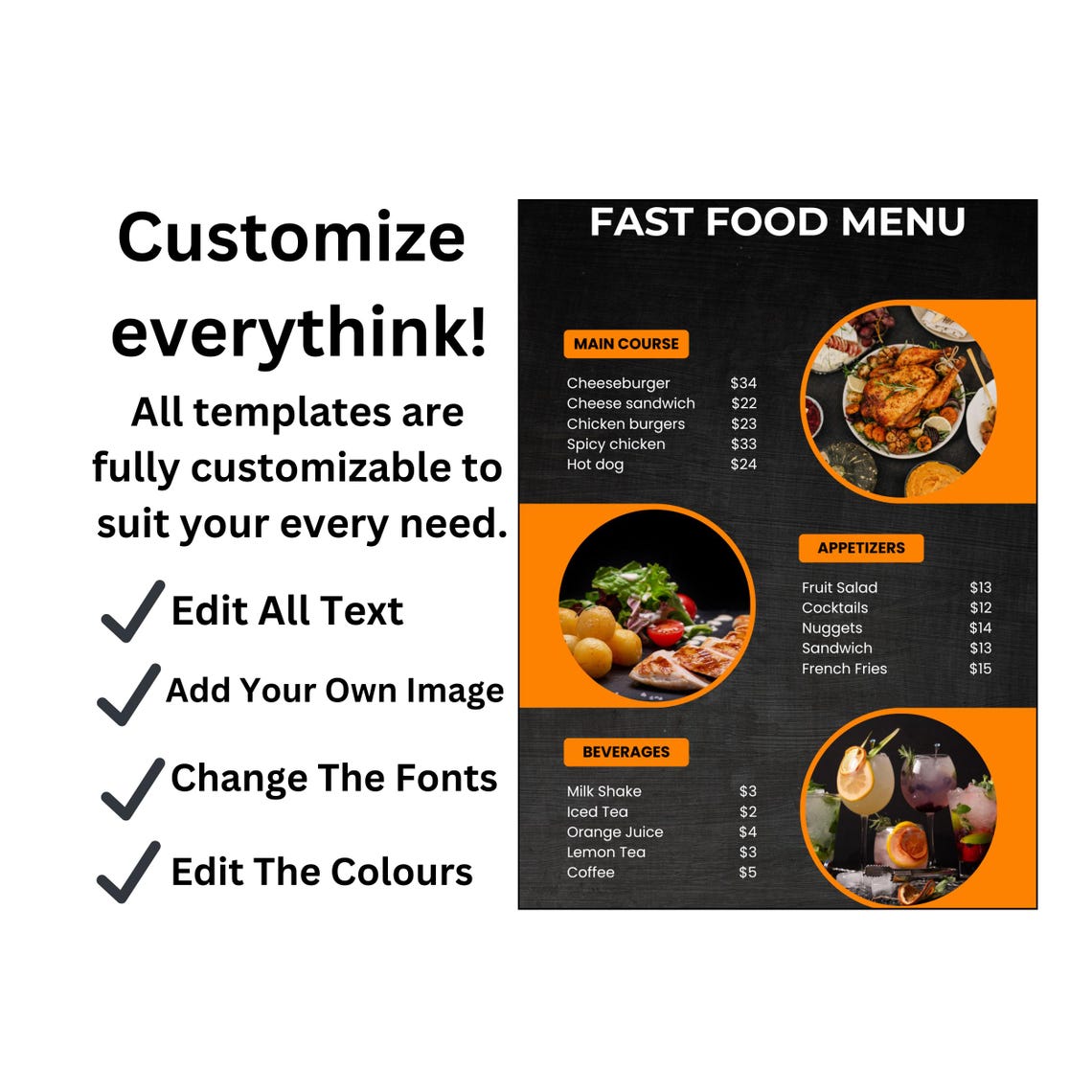 Fast Food Menu Template Editable Fast Food Menu Template A4 Size ...
