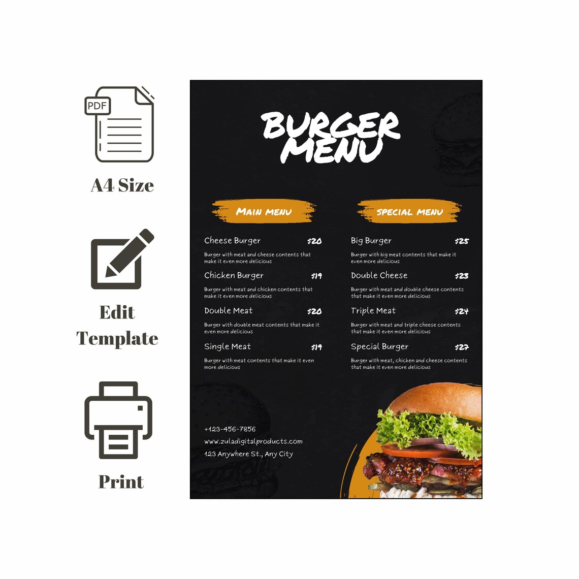 Burger Menu Template, Customizable Burger Menu Template, Burger Menu ...