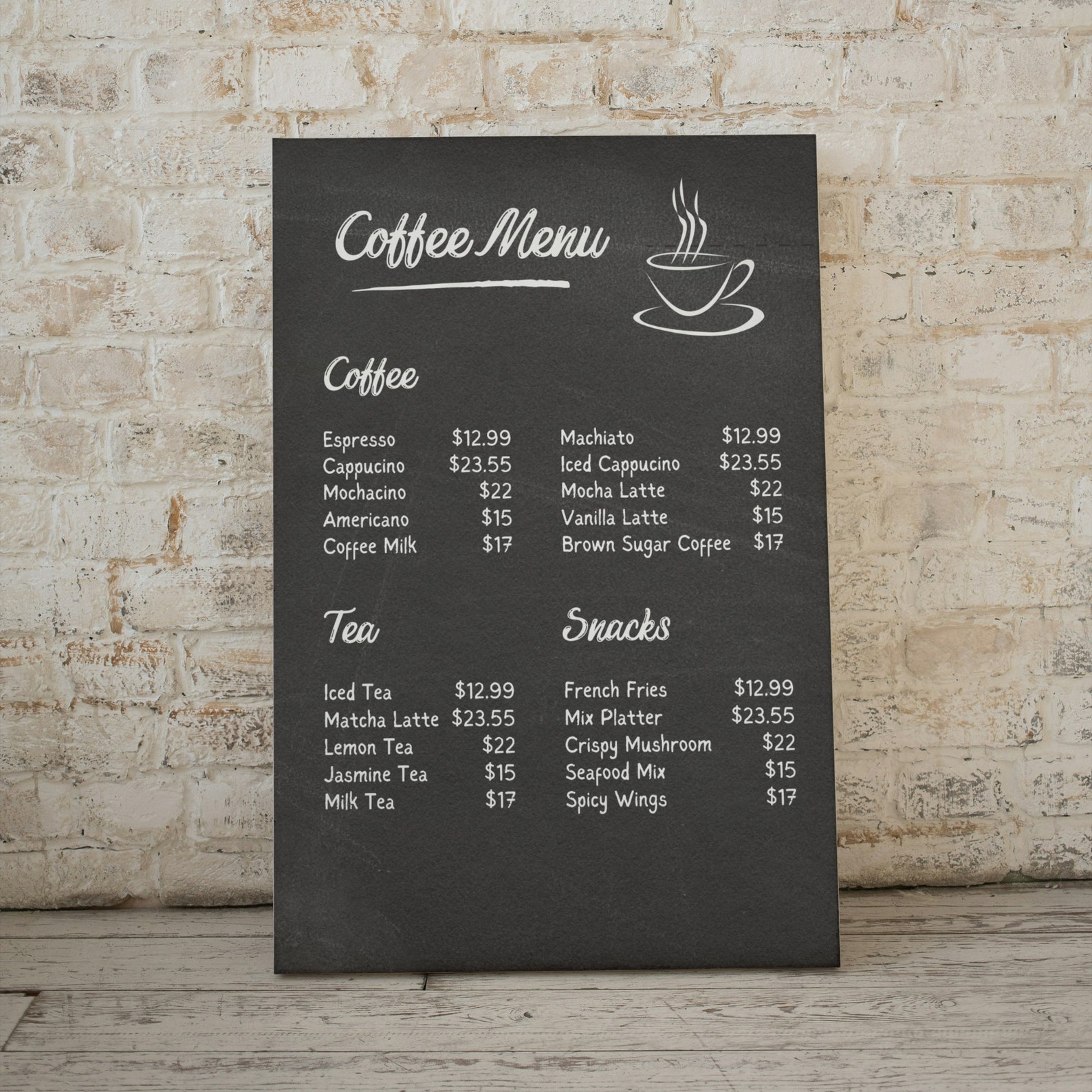 Canva Editable Café Menu Template, A4 Size Custom Coffee Price List ...