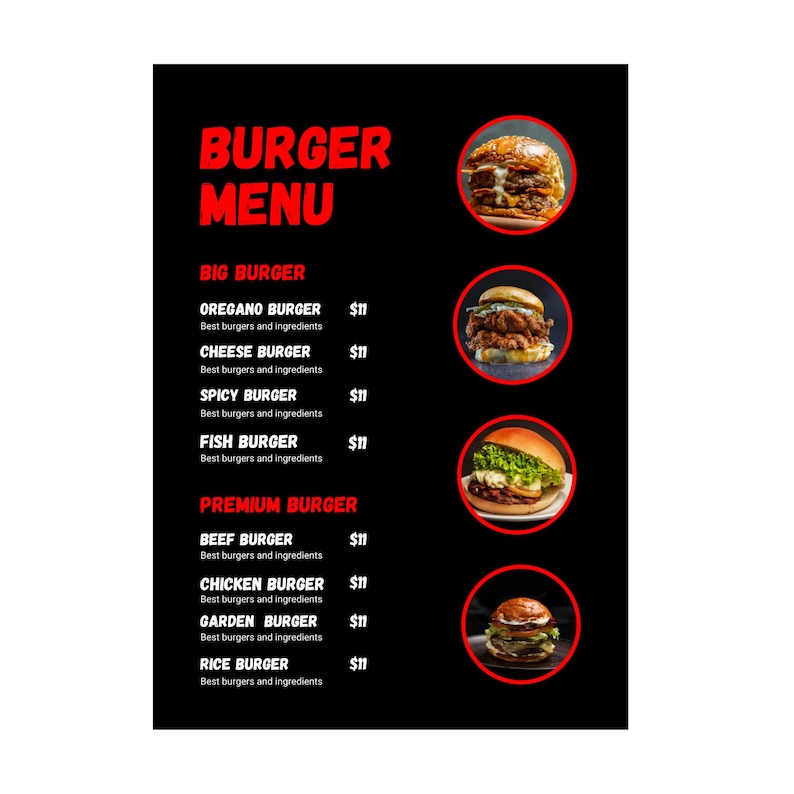 Editable Burger Menu Canva A4 Template, Custom Fast Food Layout ...