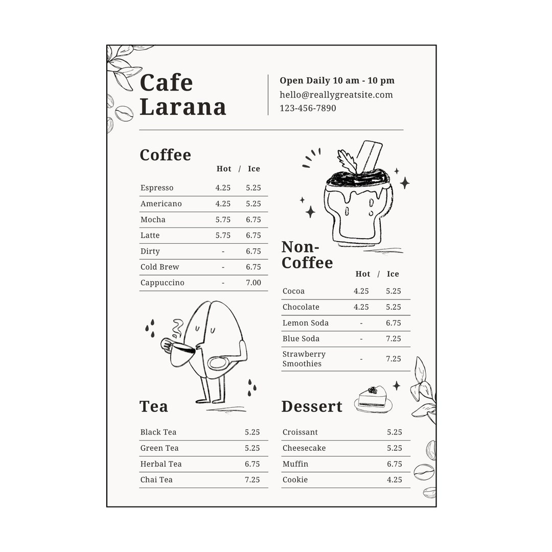 Barista Coffee Menu Template for Canva, A4 Size Editable and Printable ...