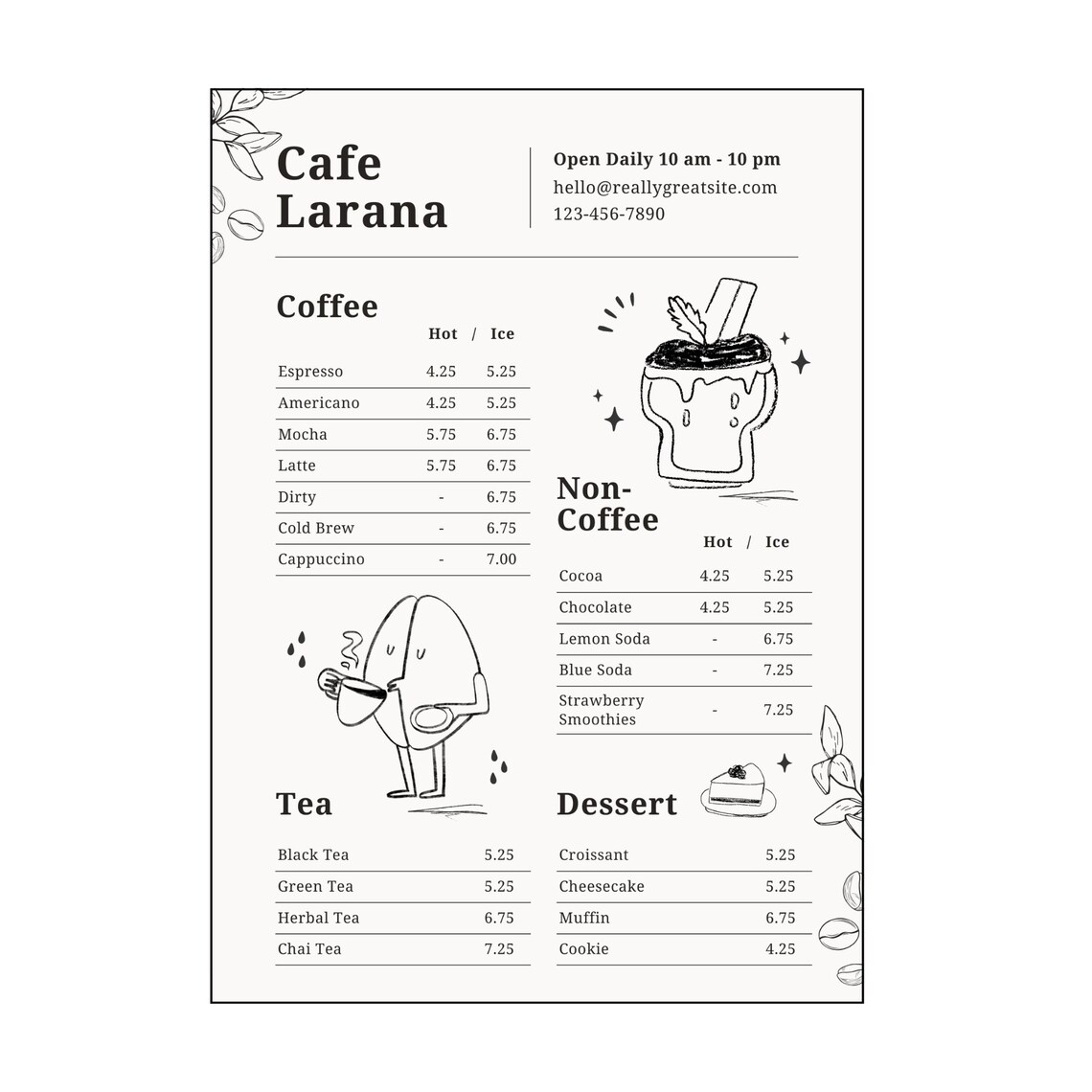 Barista Coffee Menu Template for Canva, A4 Size Editable and Printable ...