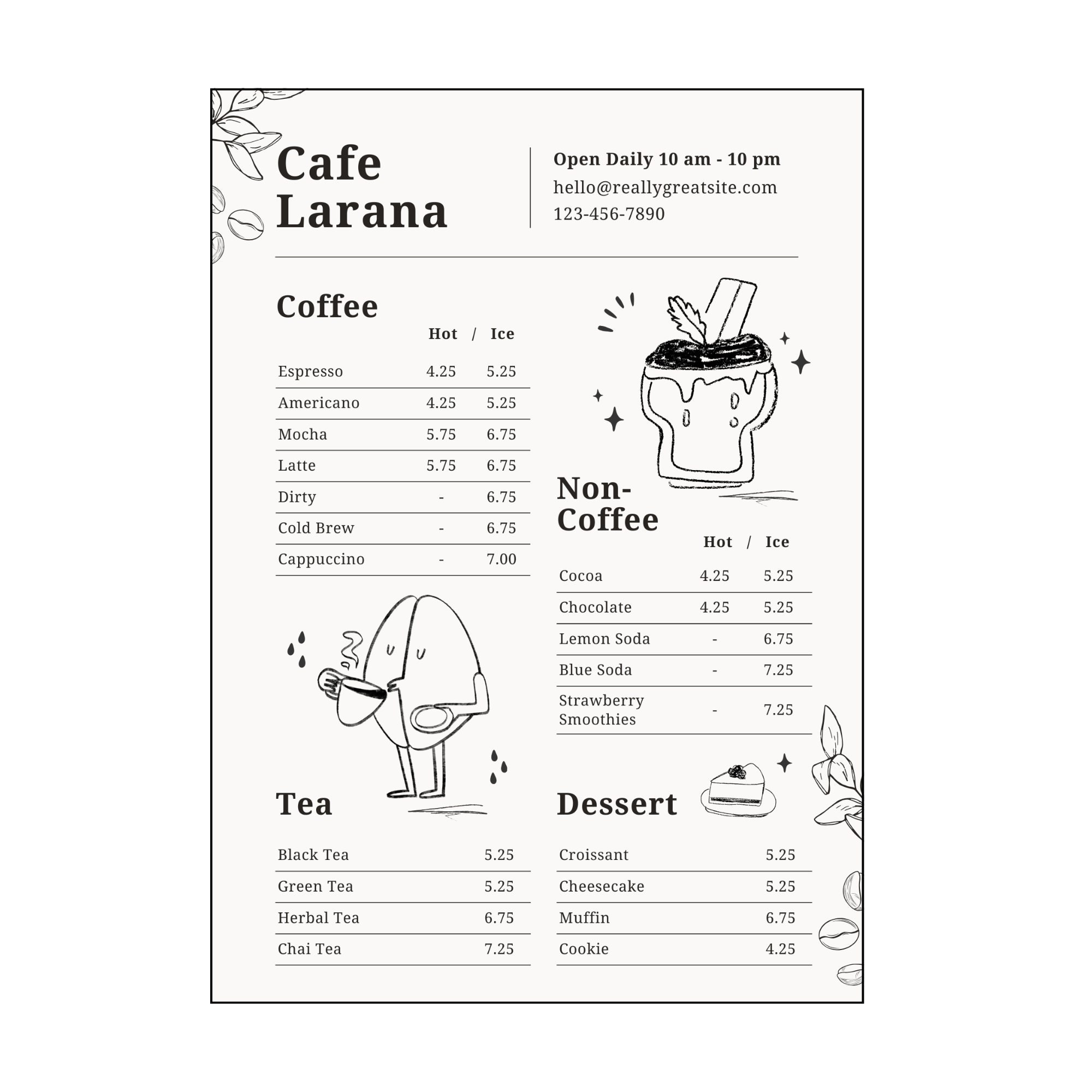 Barista Coffee Menu Template for Canva, A4 Size Editable and Printable ...