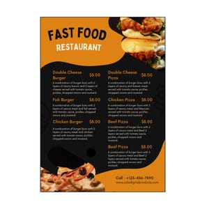 Fast Food Menu Template Editable Fast Food Menu Template A4 Size ...