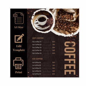 Coffee Menu Template, Customizable Coffee Menu Template, Coffee Shop ...