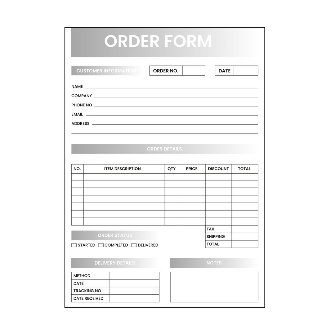 Editable Order Form Template, Printable Small Business Order Form ...