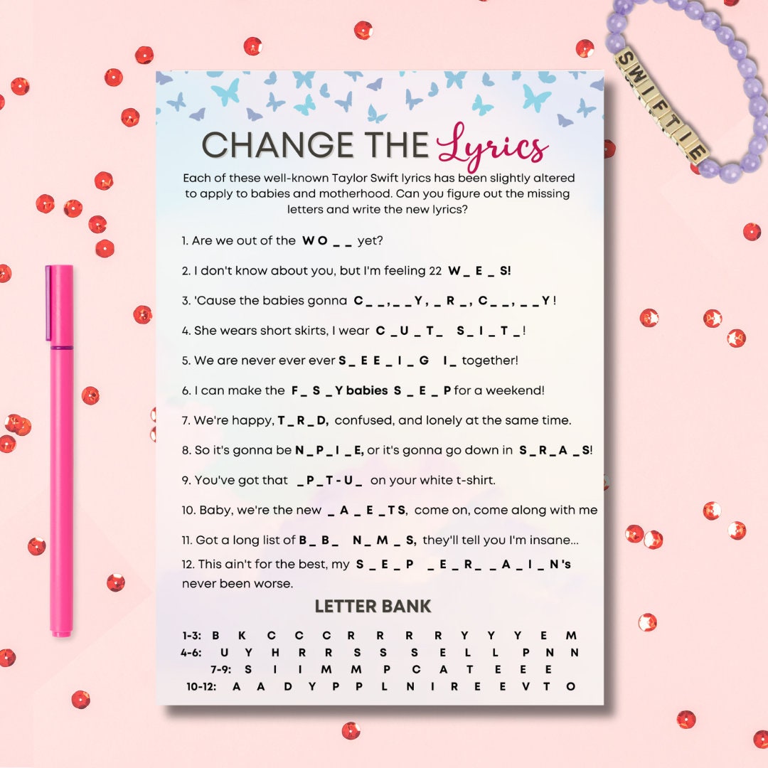 Baby Shower Song Game, Change the Lyrics Taylor Swift Inspired Baby ...
