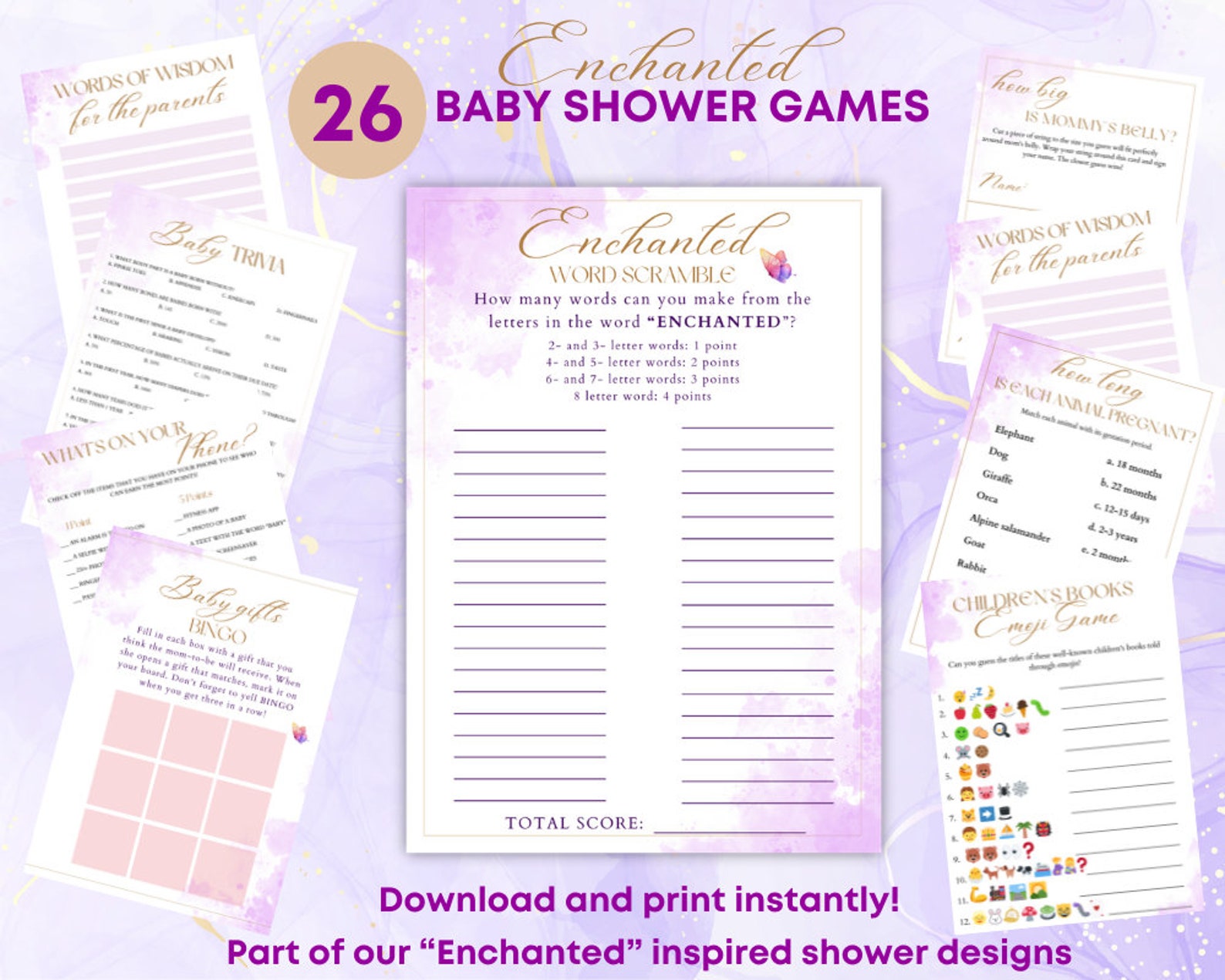 Enchanted Baby Shower Games Bundle, Swiftie Theme (digital Download) - Etsy