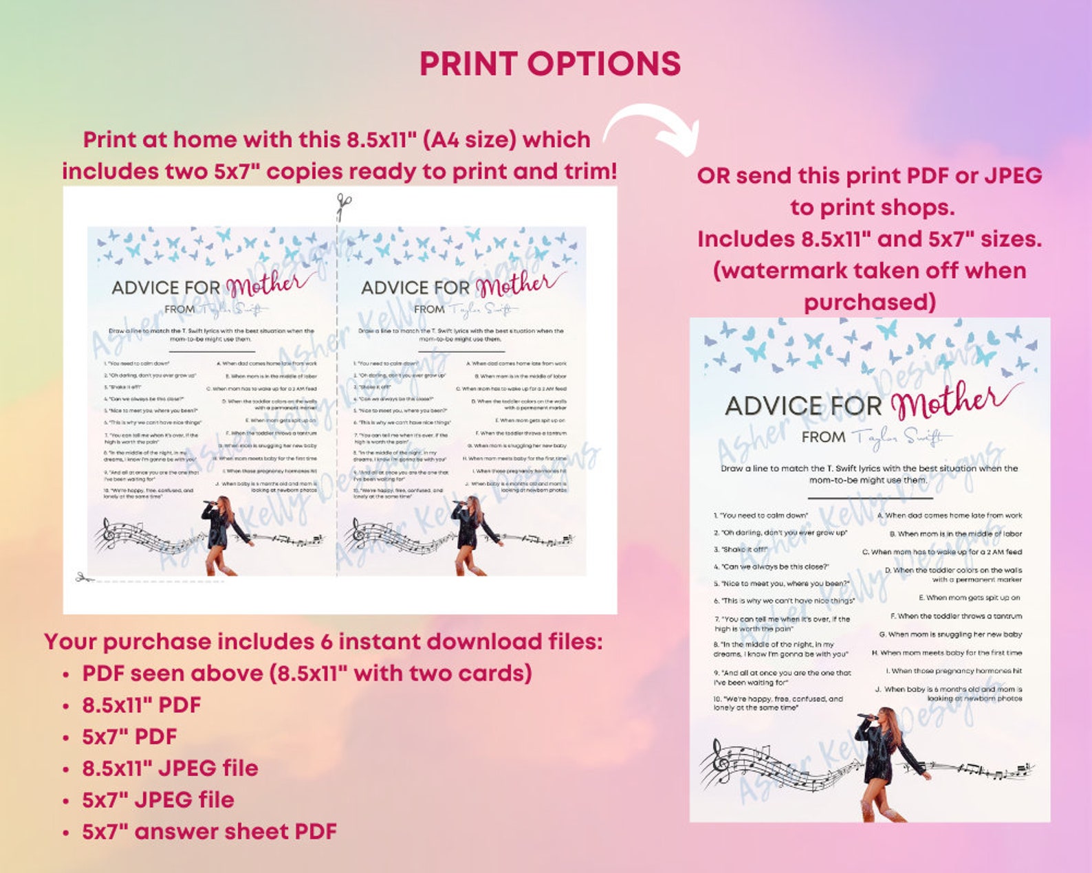 Baby Shower Advice Game, Taylor Swift Inspired Baby Shower Game ...