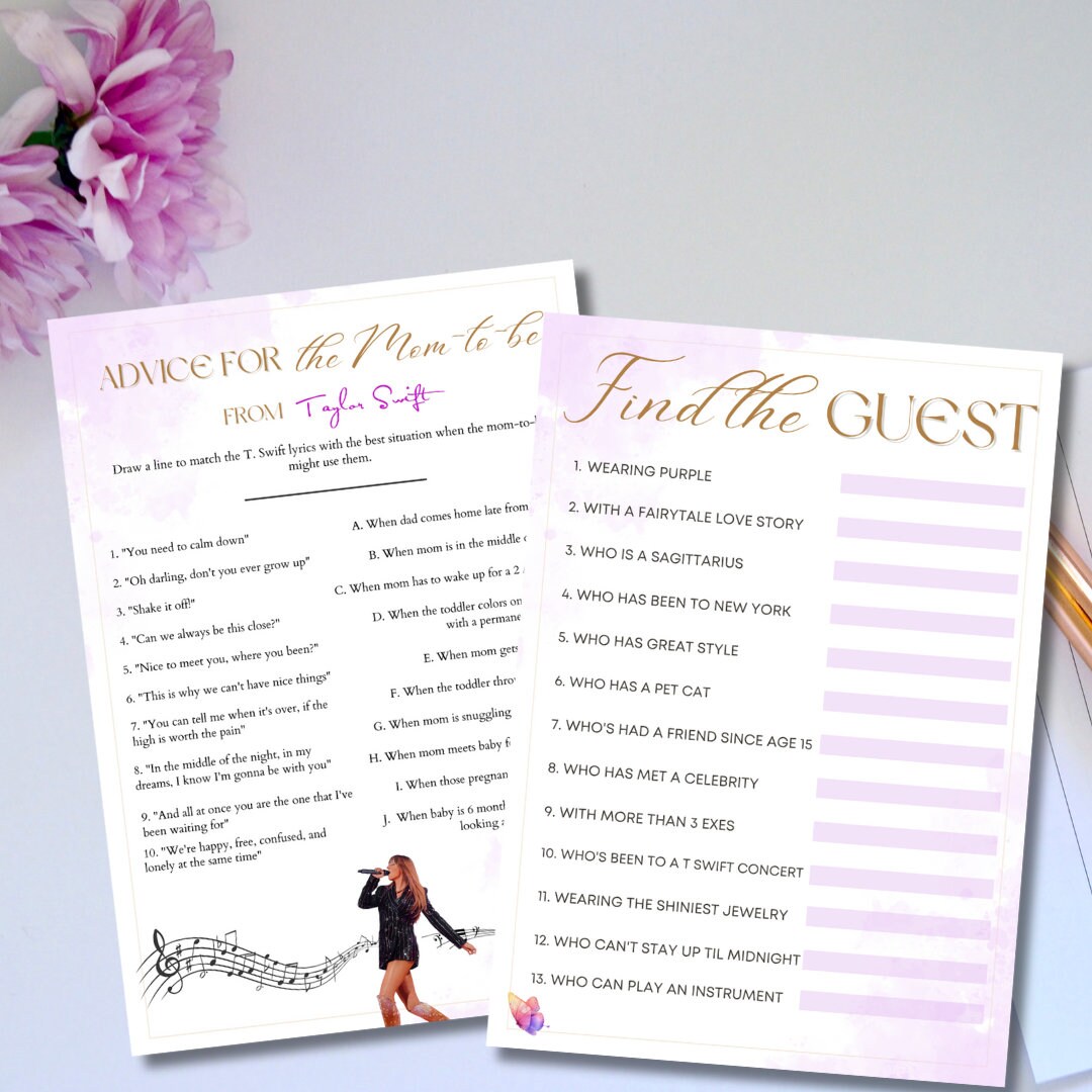 Swiftie Baby Shower Games- Find the Guest & Advice (digital Download ...