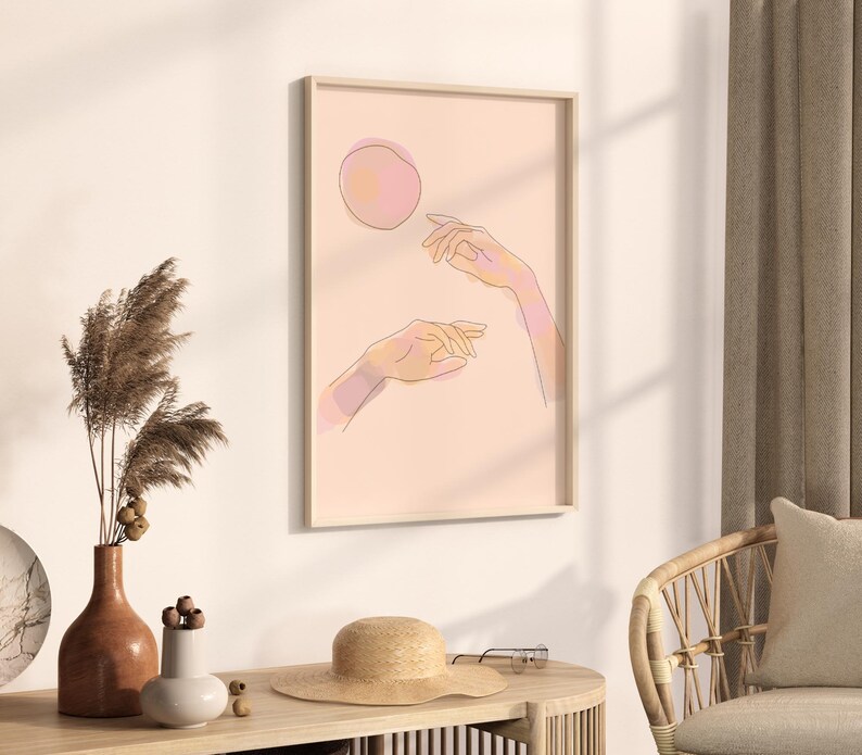 Pastel Hands Digital Art Print, Abstract Hand Wall Art, Boho Woman Wall ...
