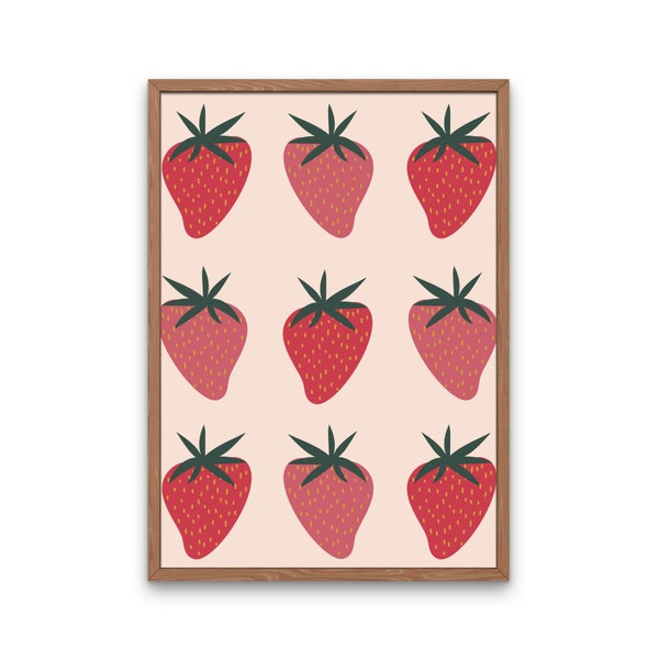 Strawberries Art Print, Strawberry Art Print, Modern Art, Cute Art ...