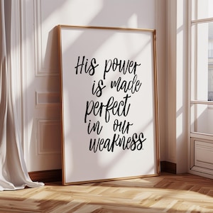 His Power is Made Perfect in Our Weakness, Bible Print, Digital Art ...