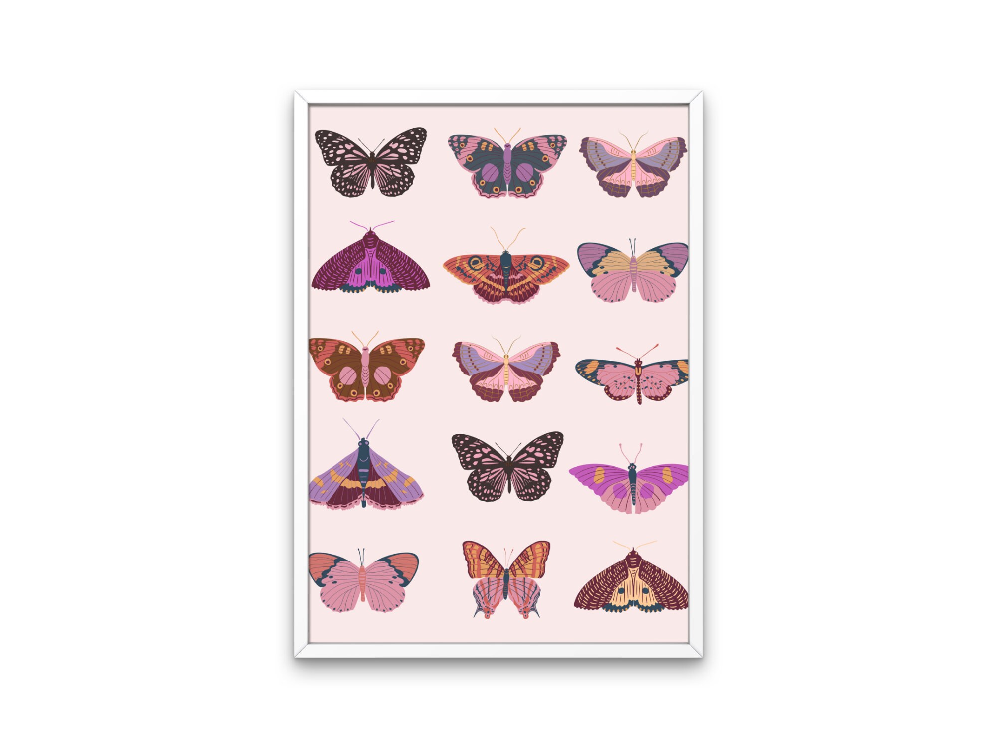 Butterflies Art Print, Moths Art Print, Pink Butterflies Art, Boho ...
