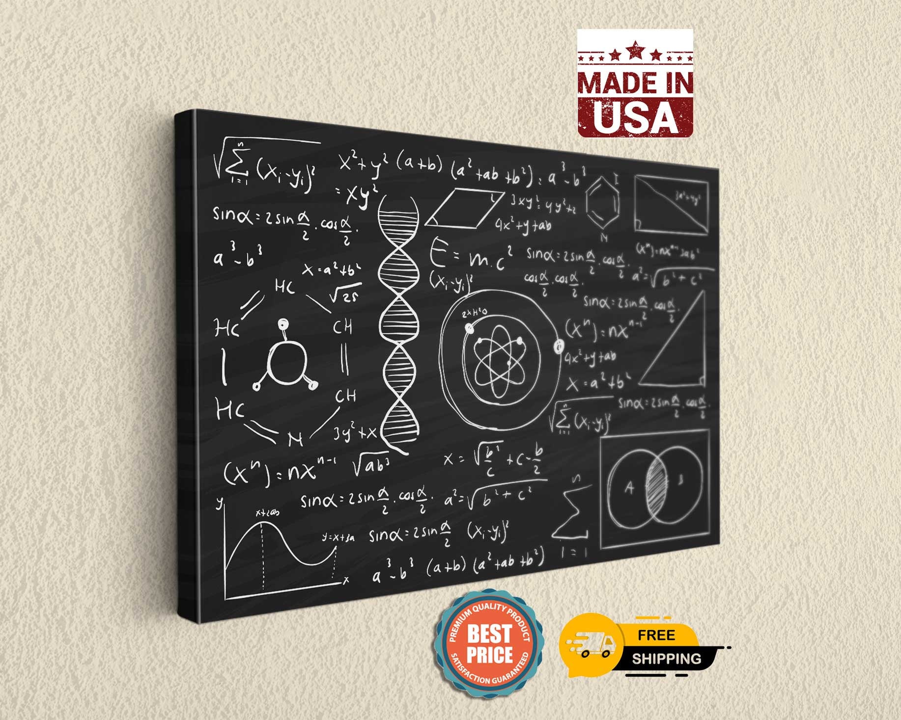 Hand-drawn Scientific Formulas on Chalkboard Printed on Canvas ...