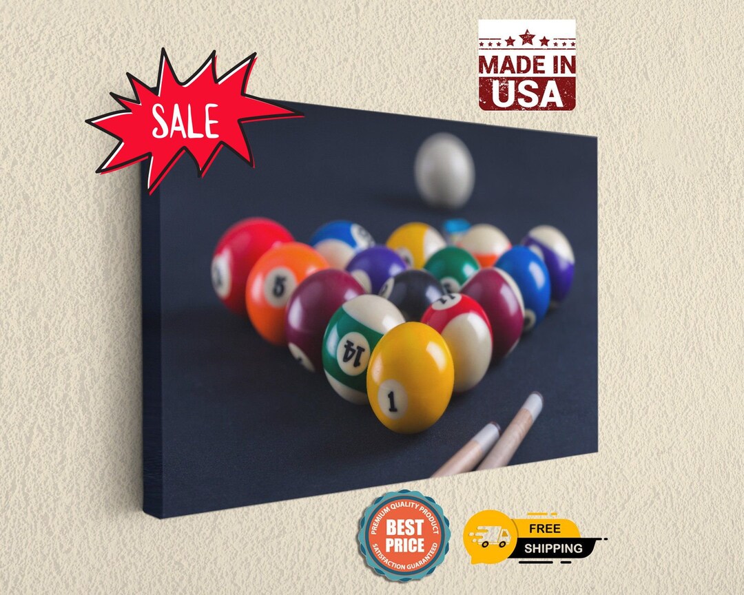 Billiard Game Canvas Art – Black Table With Balls and Cues, Fine Art ...