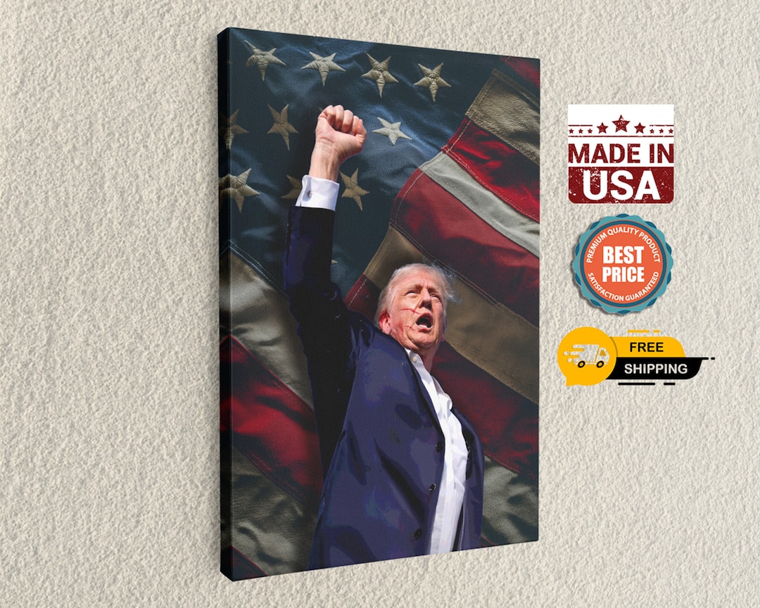 President Trump Canvas Art, Raised Fist Scene, Patriotic Political Wall ...