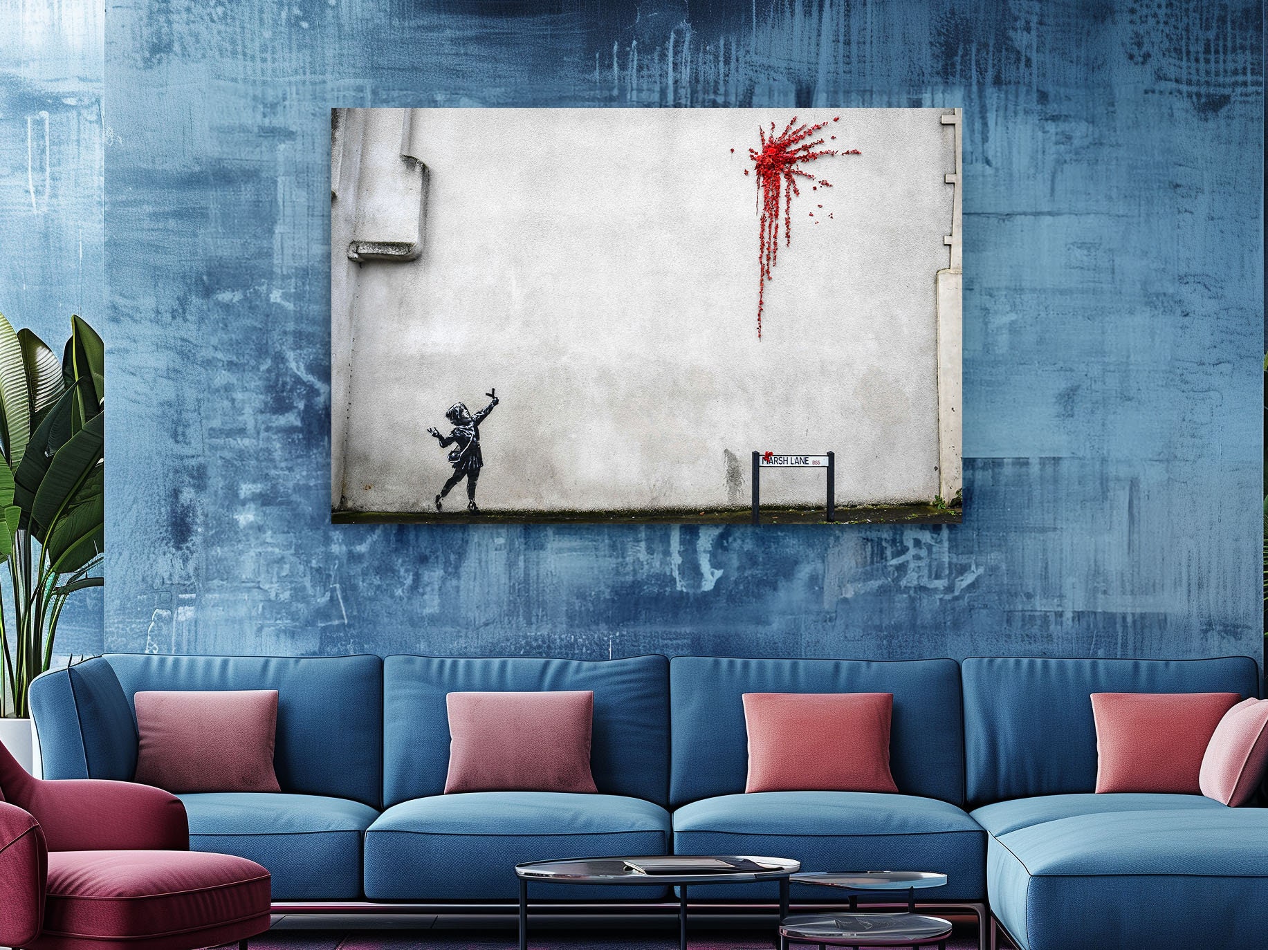 Banksy Girl Slingshot Flowers Bristol Valentines Day Canvas Print Rolled Or Ready To Hang Home