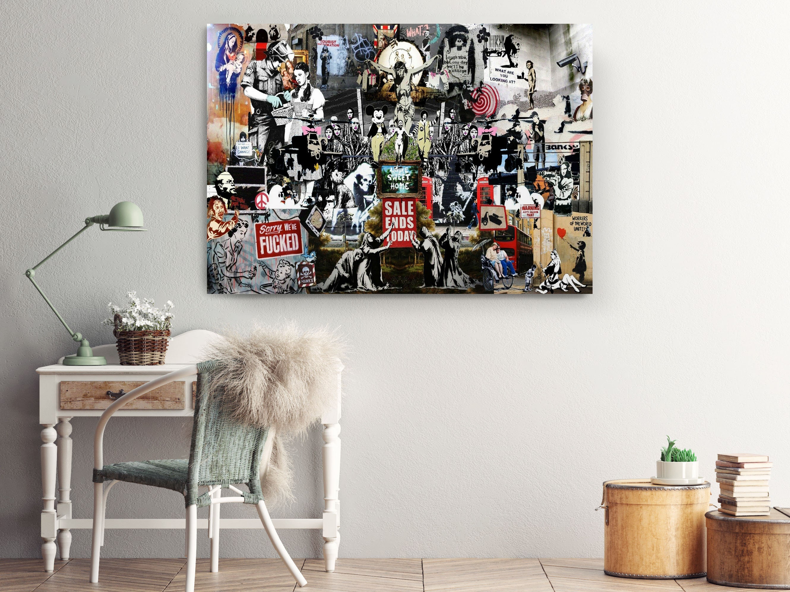 Banksy Collage Collection Canvas Rolled or Ready to Hang Wall Art ...