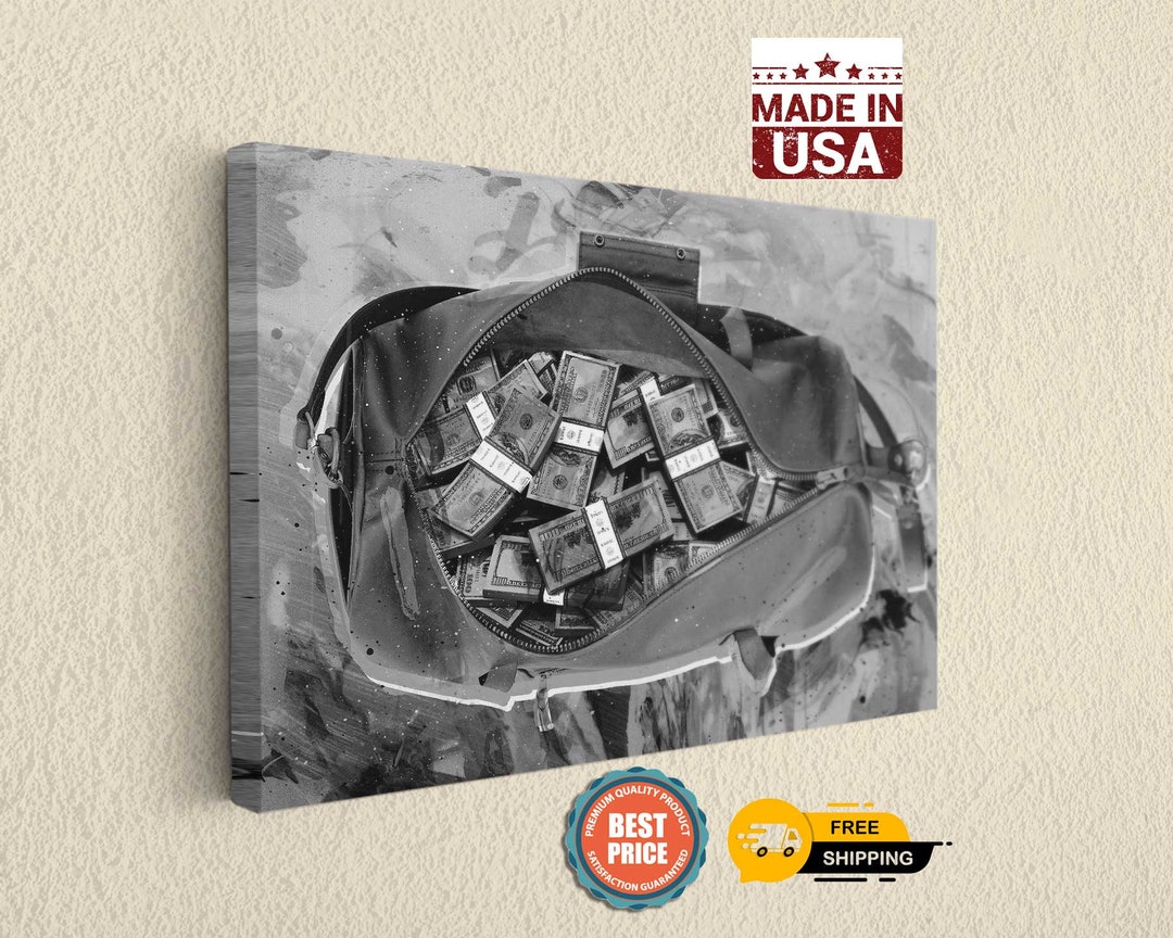 Money Bag Filled With Stacks of Cash Canvas Print, Black and White ...