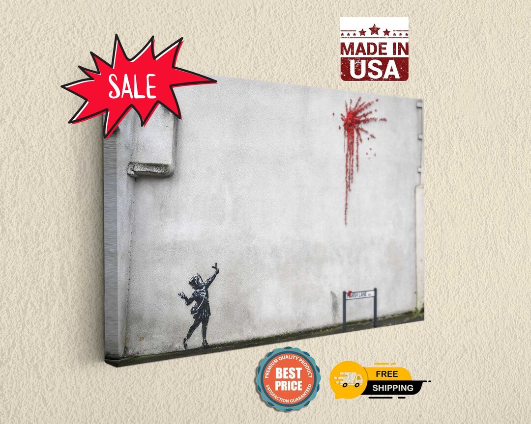 Banksy Girl Slingshot Flowers Bristol Valentines Day Canvas Print Rolled Or Ready To Hang Home