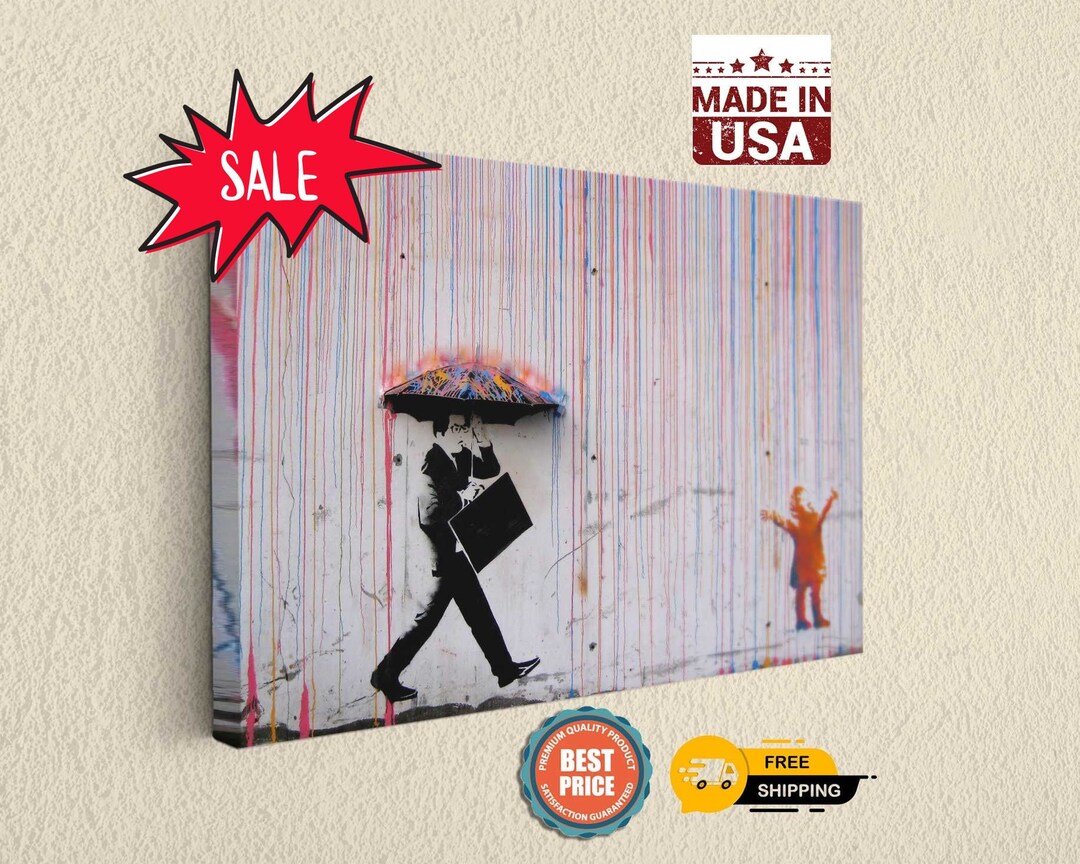 Banksy Colored Rain Canvas Rolled or Ready to Hang Wall Art Canvas ...