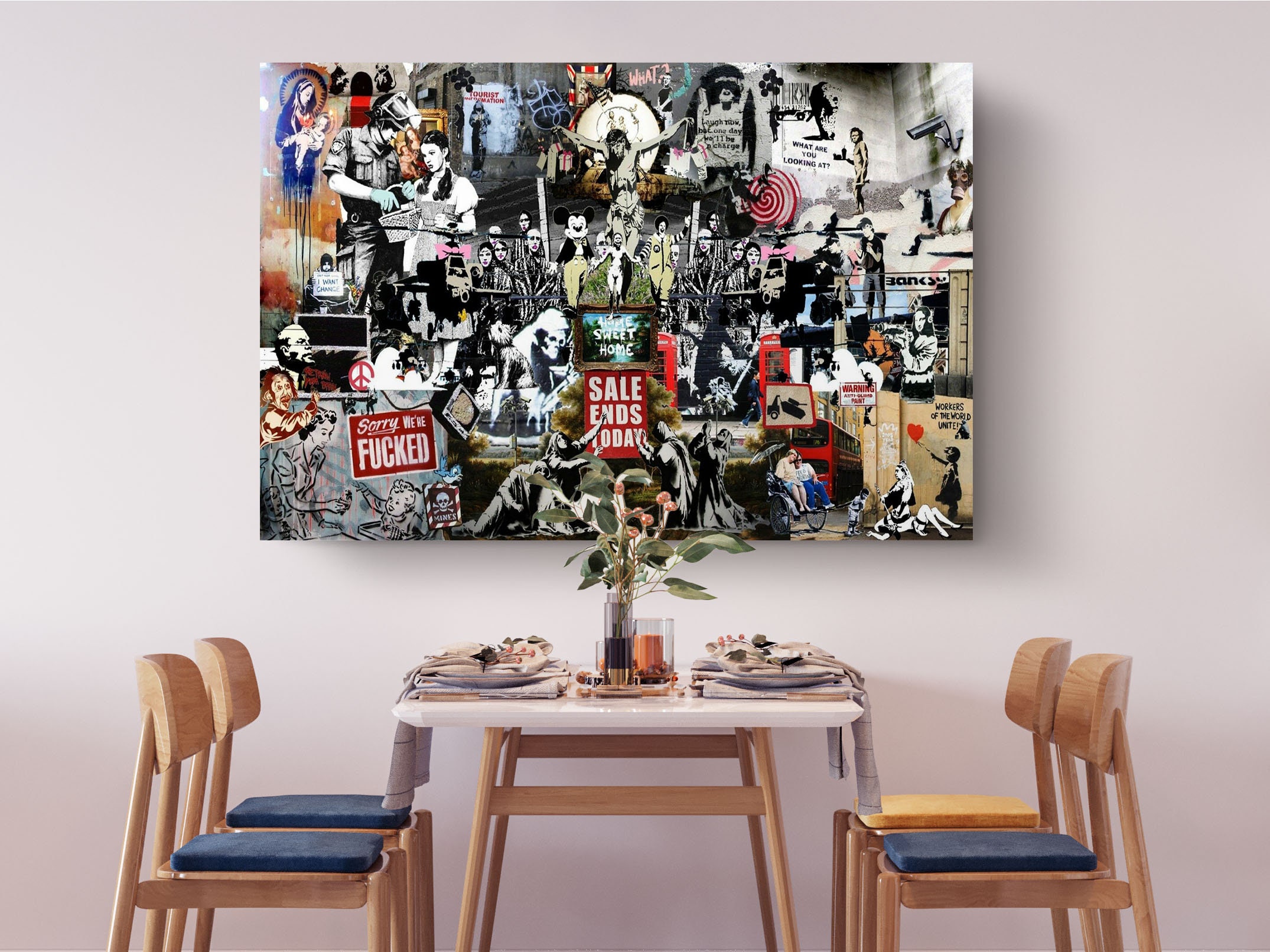 Banksy Collage Collection Canvas Rolled or Ready to Hang Wall Art ...