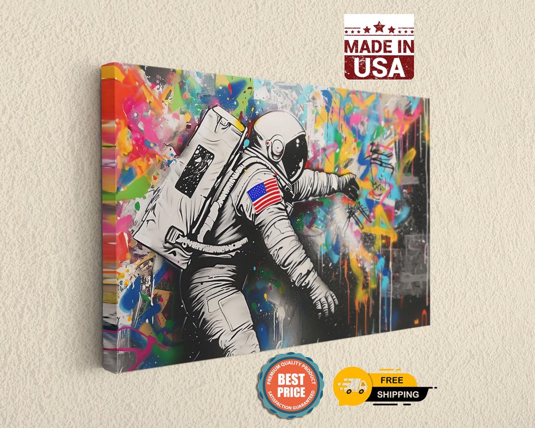 Astronaut Graffiti Art Canvas Print, Vibrant Space Explorer Wall Art ...