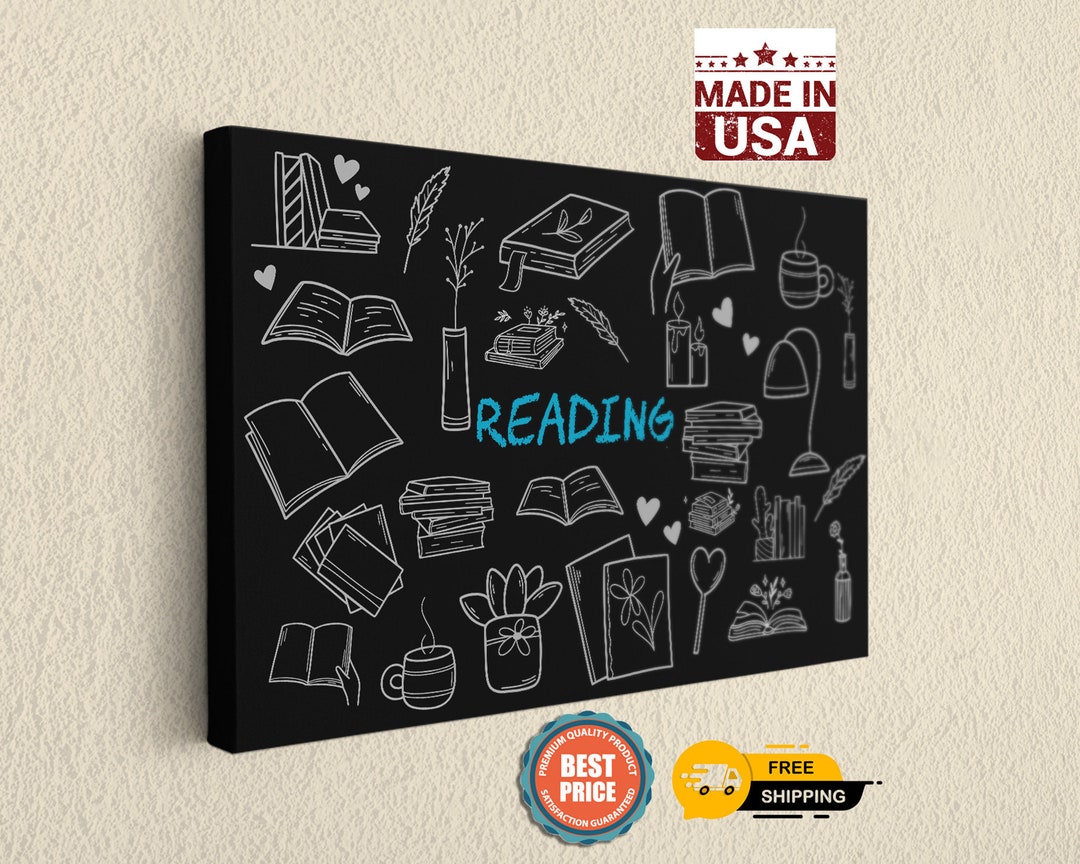 Chalkboard Reading Doodle Canvas Art | Library Book Lover Wall Print ...