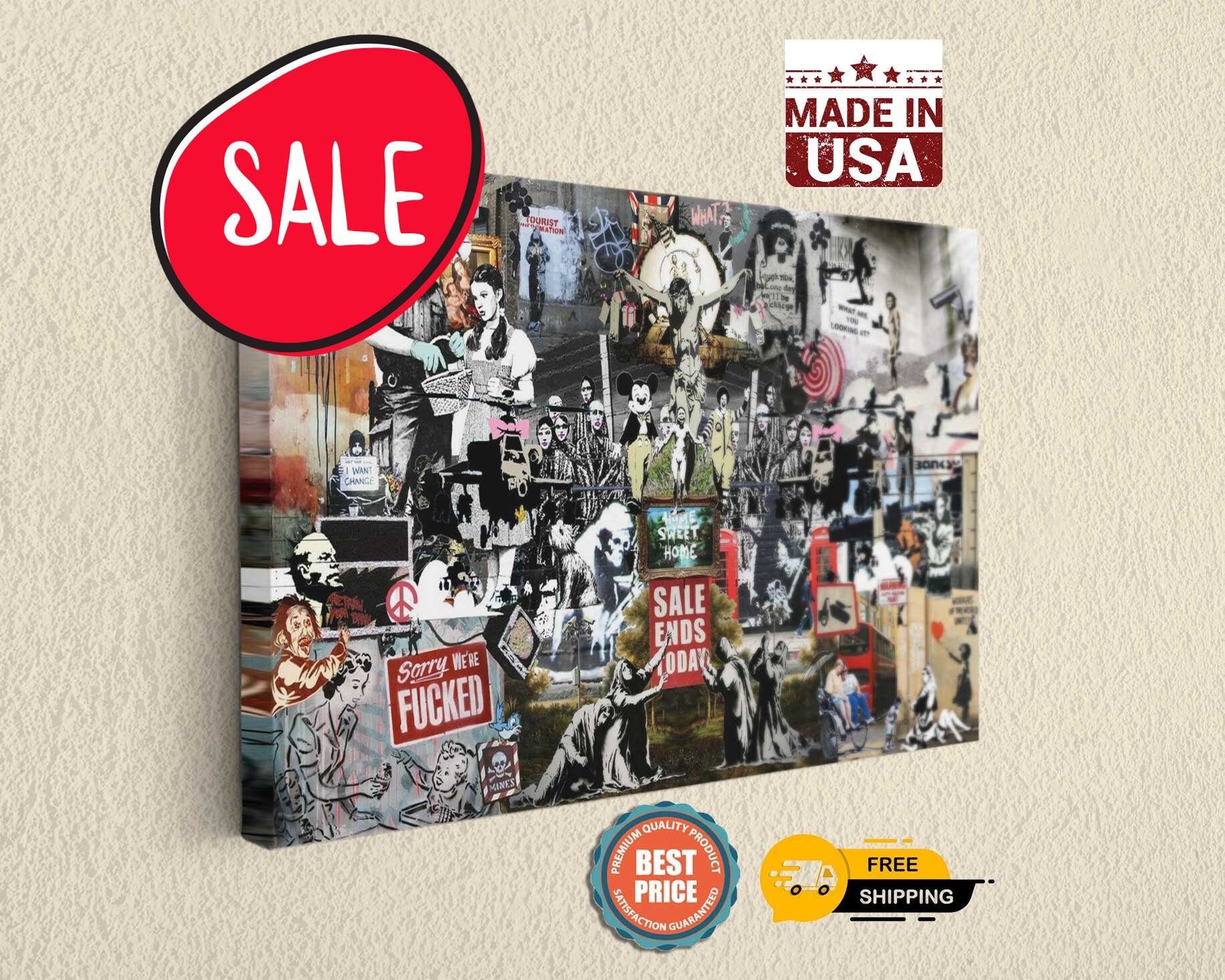 Banksy Collage Collection Canvas Rolled or Ready to Hang Wall Art ...